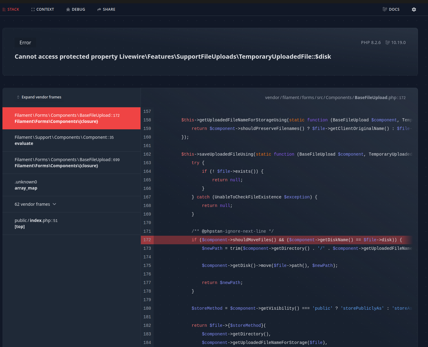 FileUpload component `->moveFiles()` breaks upload due to protected property on ...