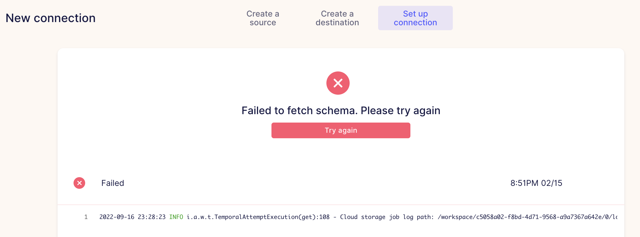 Show connector FailureReason when setting up a connection · Issue #16840 · airbytehq/airbyte ...