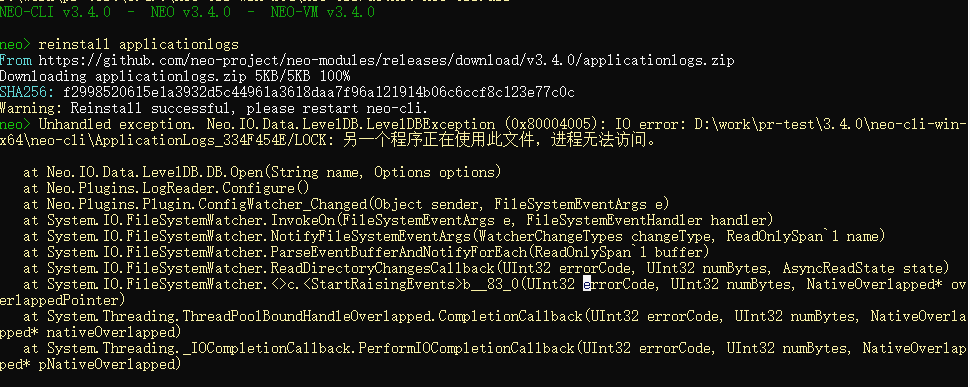 ApplicationLogs reinstall issue · Issue #760 · neo-project/neo-modules · GitHub