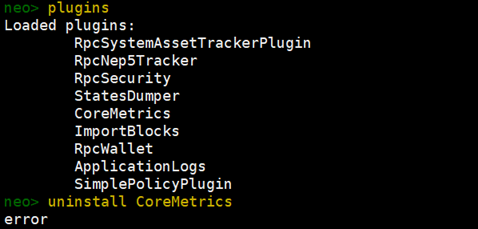 Error when uninstalling the plugin CoreMetrics · Issue #366 · neo-project/neo-node · GitHub