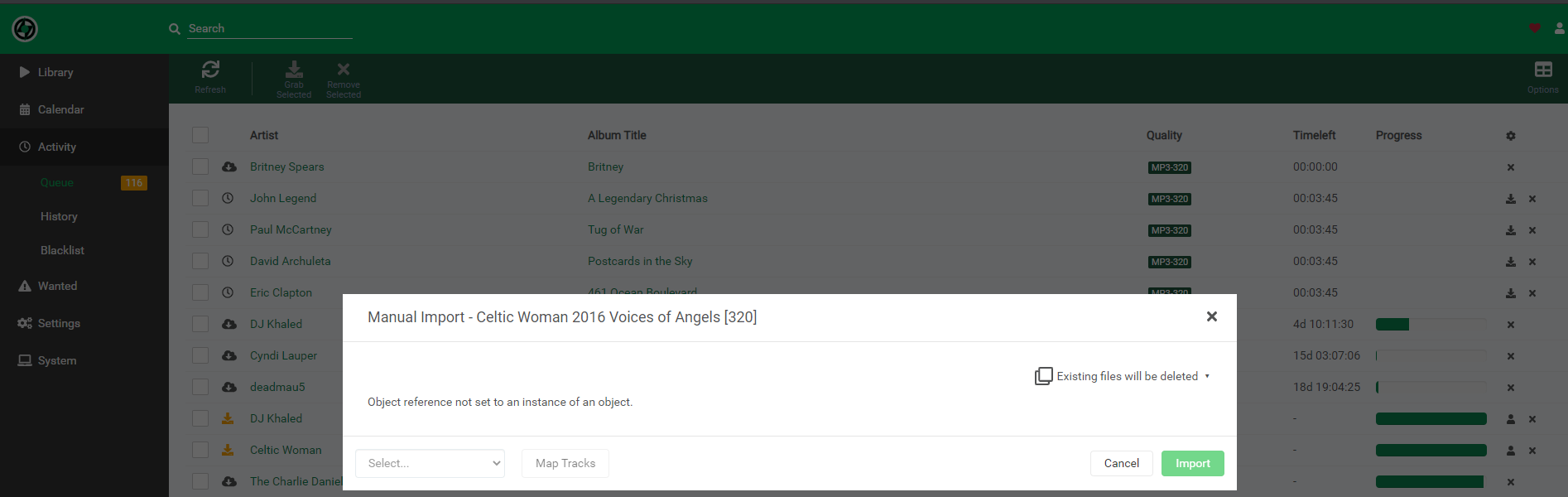 Activity queue showing Object reference not set to an instance of an object. · Issue #1806 ...
