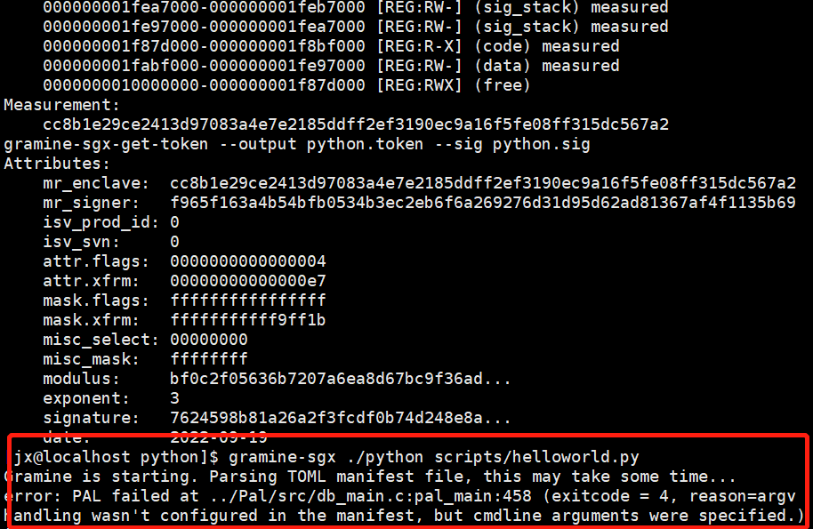 error: PAL failed at ../Pal/src/db_main.c:pal_main:458 (exitcode = 4 ...