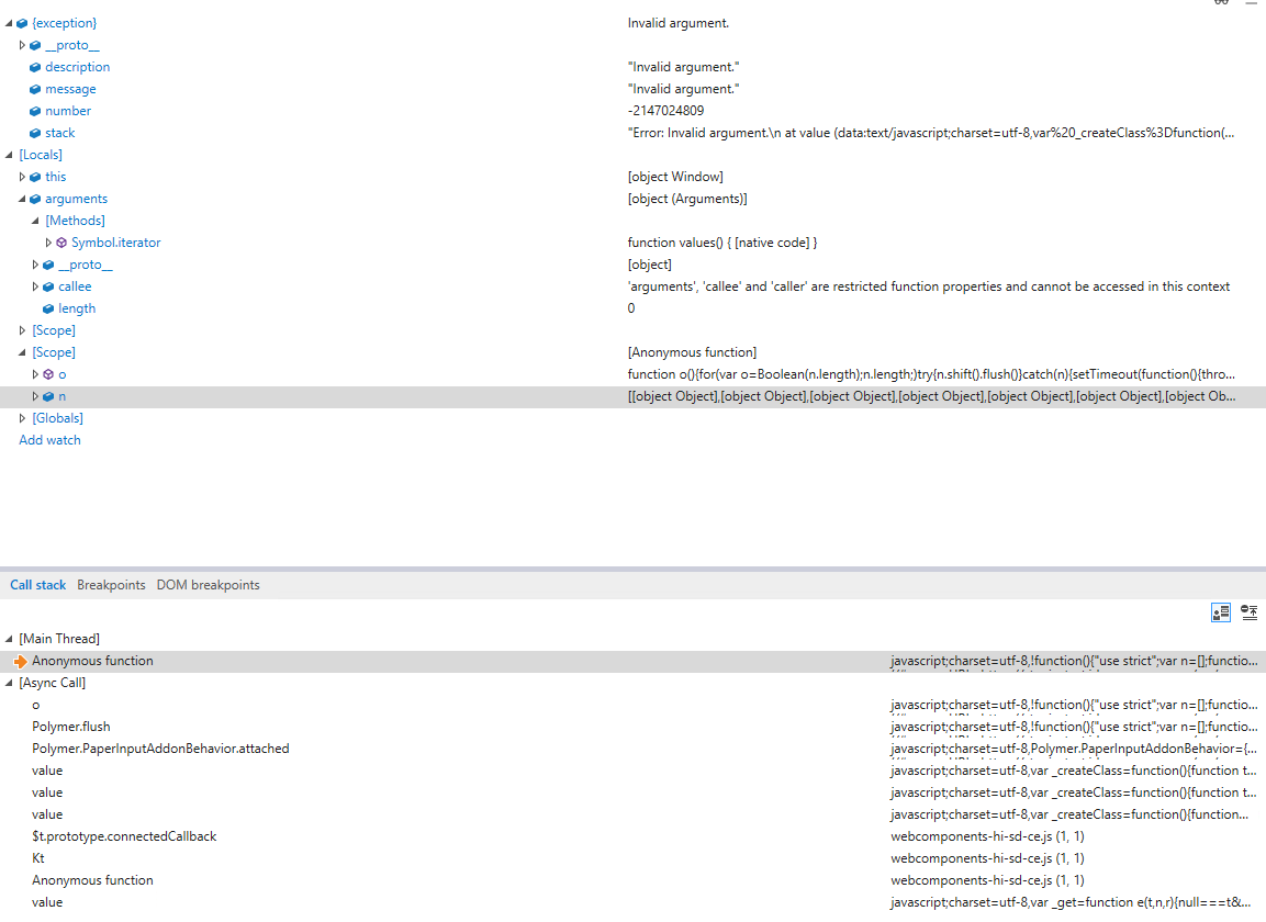 Invalid argument crash in IE11 & Edge · Issue #5191 · Polymer/polymer · GitHub