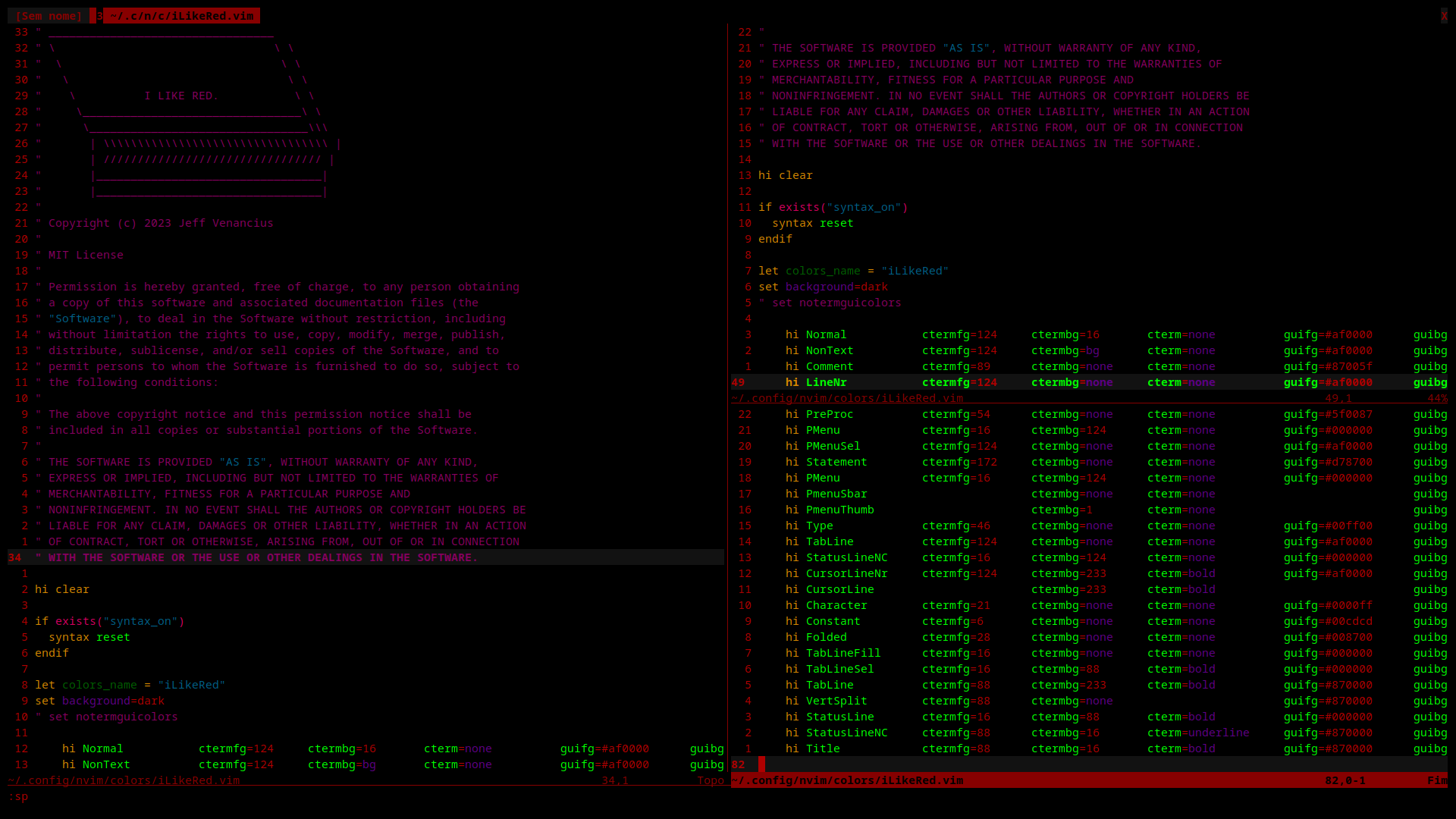 GitHub - JeffVenancius/iLikeRed: Color scheme for nvim.