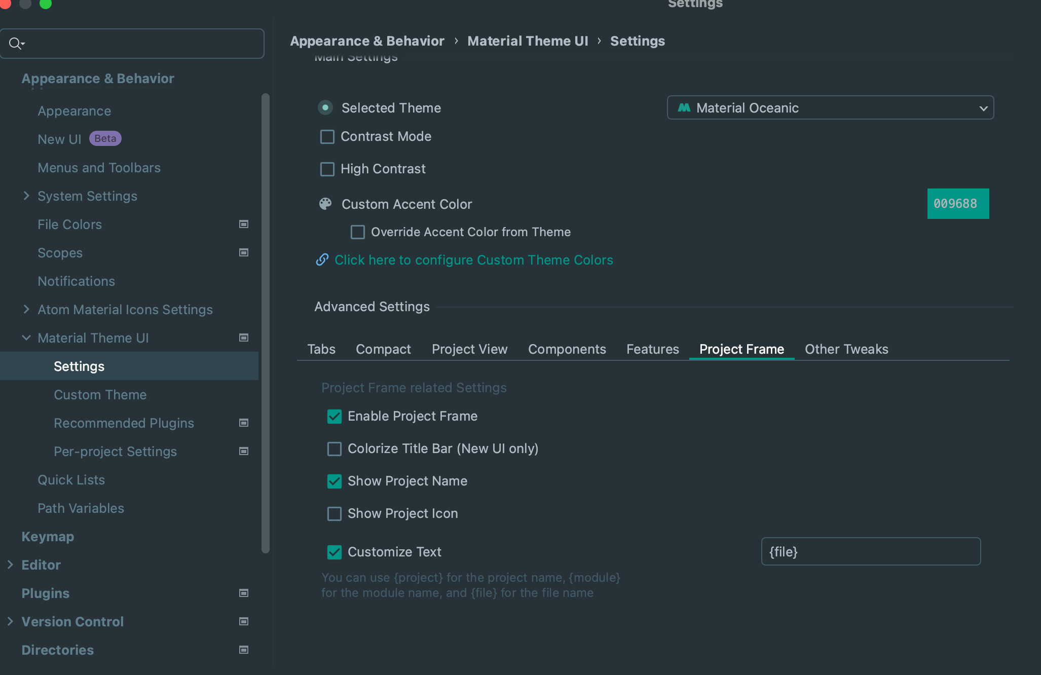 [Feature]: Add new {projectFilePath} option to Project Frame ...