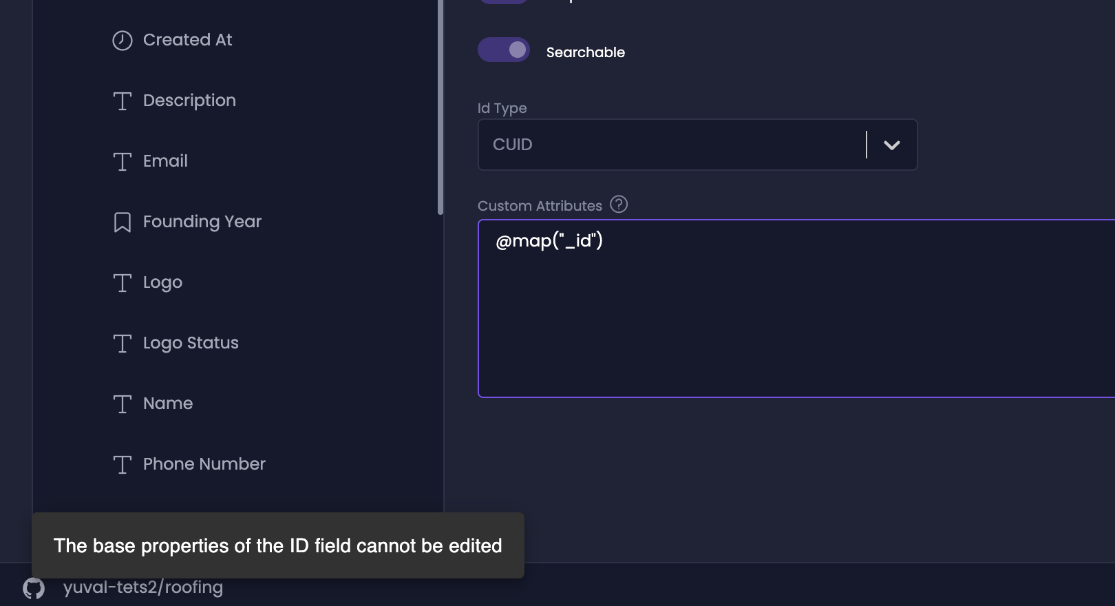 🐛 Bug Report The Base Properties Of The Id Field Cannot Be Edited · Issue 7164 · Amplication