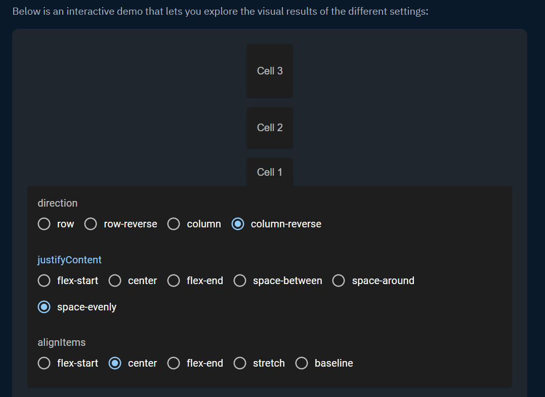 Docs Justifycontent Option In The Grid Interactive Demo Doesnt Work