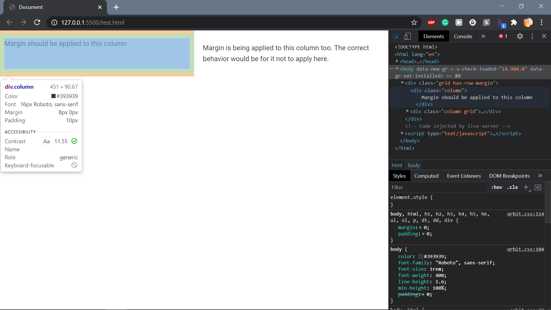 The has-row-margin modifier should only apply to columns within the immediate Grid · Issue #2 ...