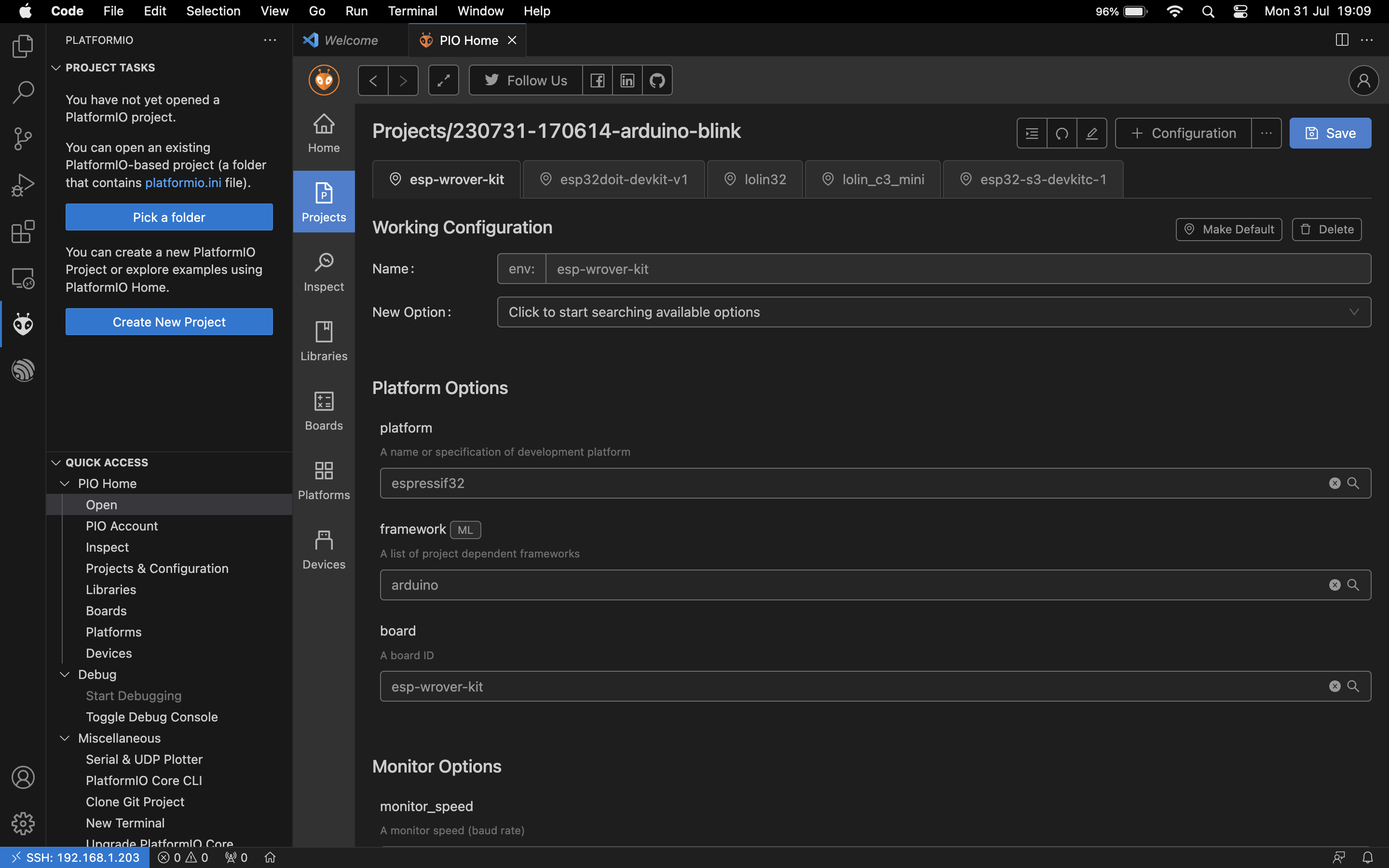 PlatformIO on Visual Studio Code Server: different behaviour on Windows 10 and MacOS Ventura ...