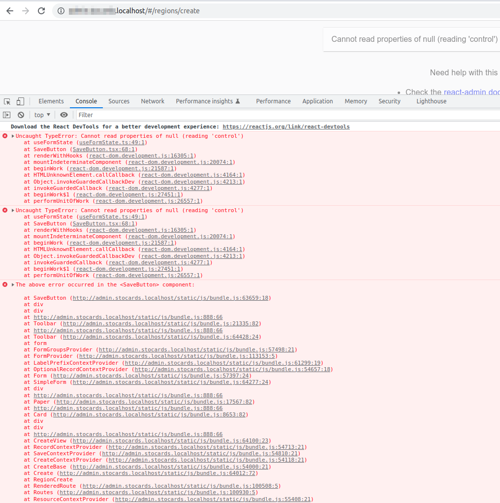 Simpleform Component Throws An Error Cannot Read Properties Of Null Reading Control 