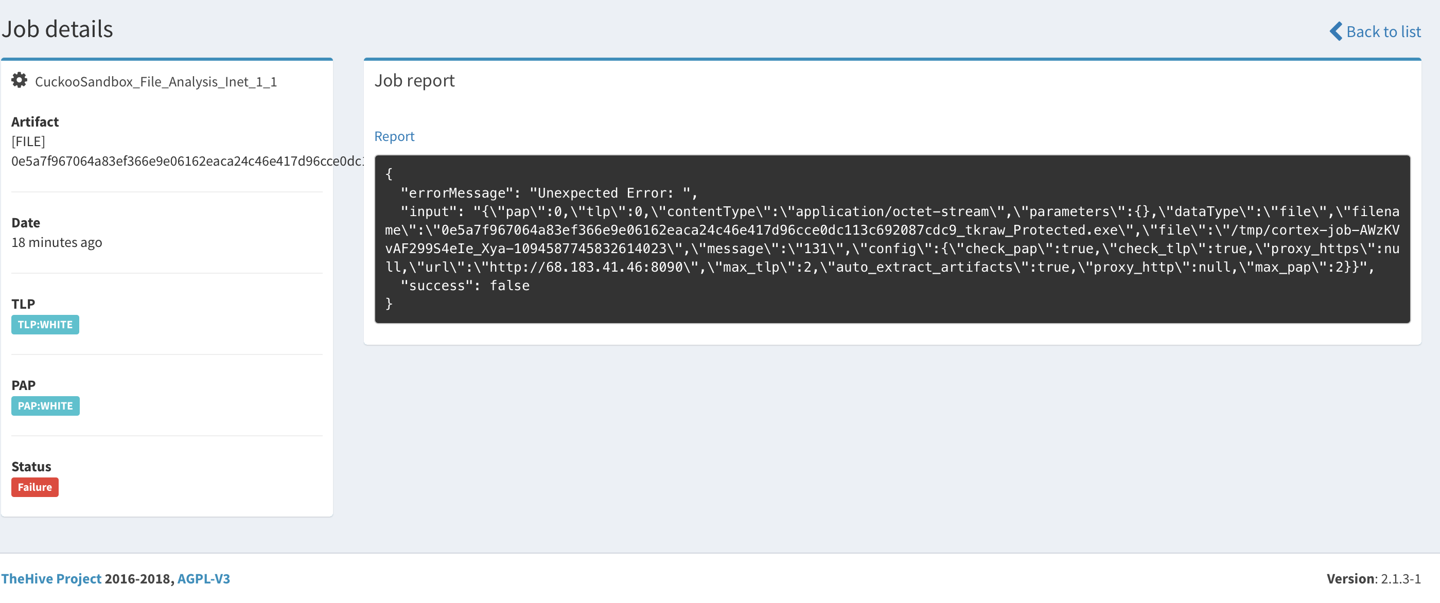 Cuckoo Analyser Reports Unexpected Error · Issue 217 · Thehive Projectcortex · Github 