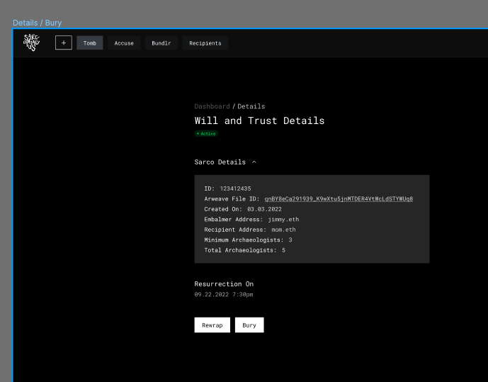Sarco Details on Individual Sarco Page · Issue #229 · sarcophagus-org/sarcophagus-v2-app · GitHub