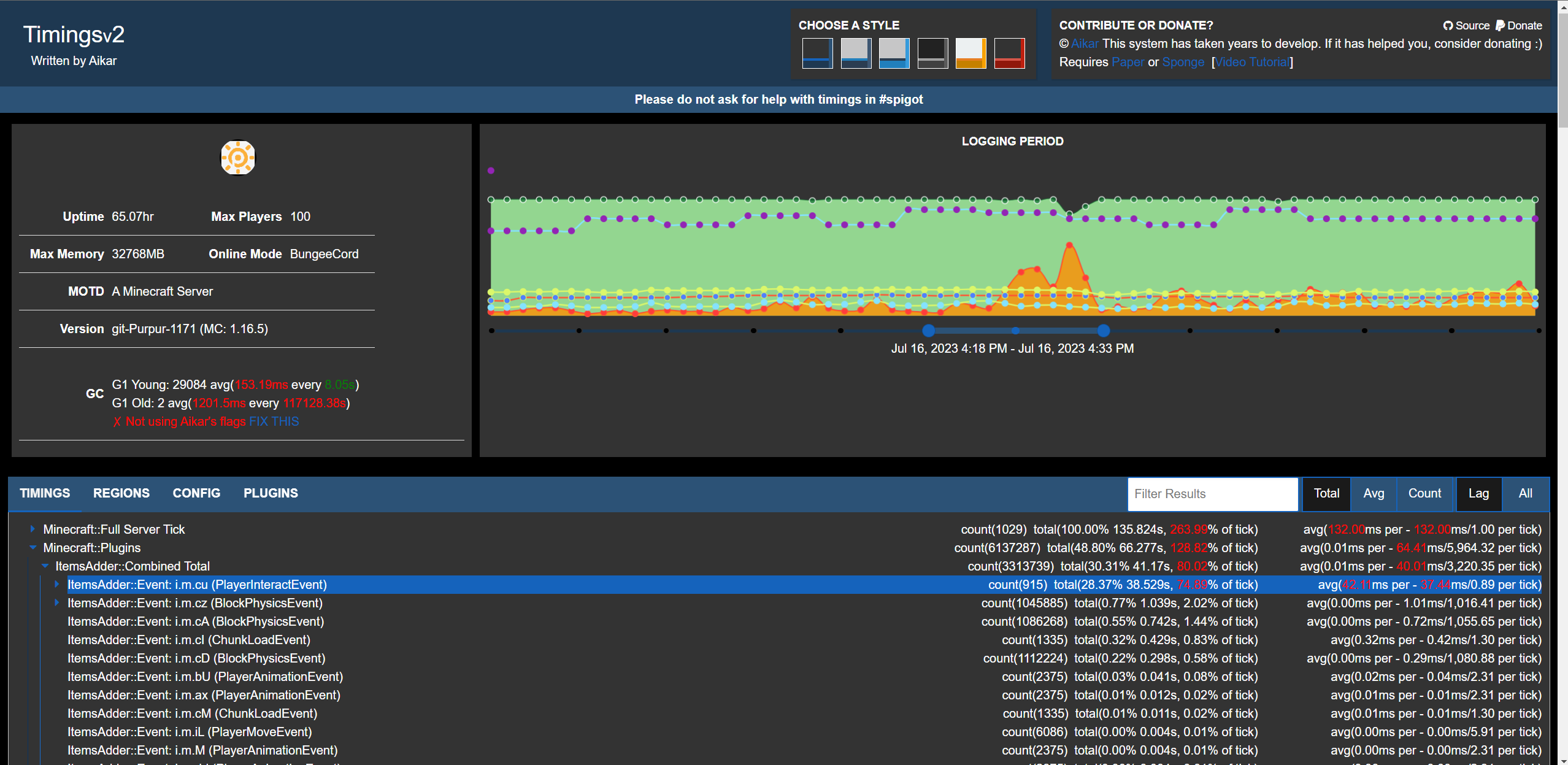 ItemsAdder is lagging the whole server · Issue #2882 · PluginBugs/Issues-ItemsAdder · GitHub