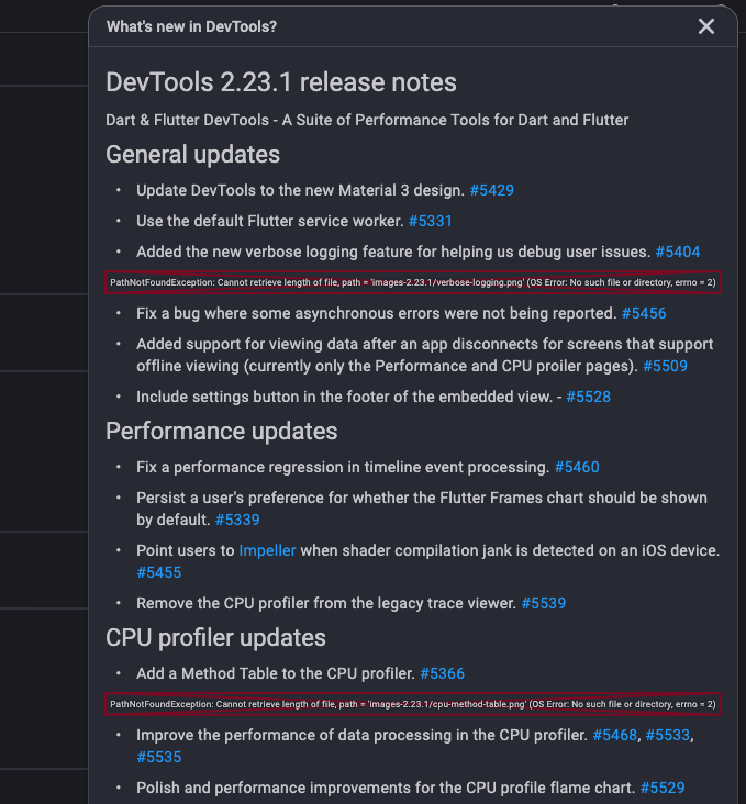 Images Are Not Showing Up For Devtools Release Notes · Issue 5767 · Flutterdevtools · Github 2823