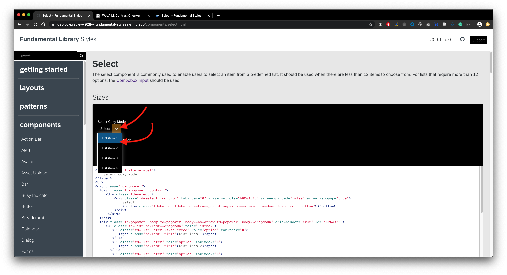 'High Contrast Black' theme Select states WCAG AAA contrast compliance ...