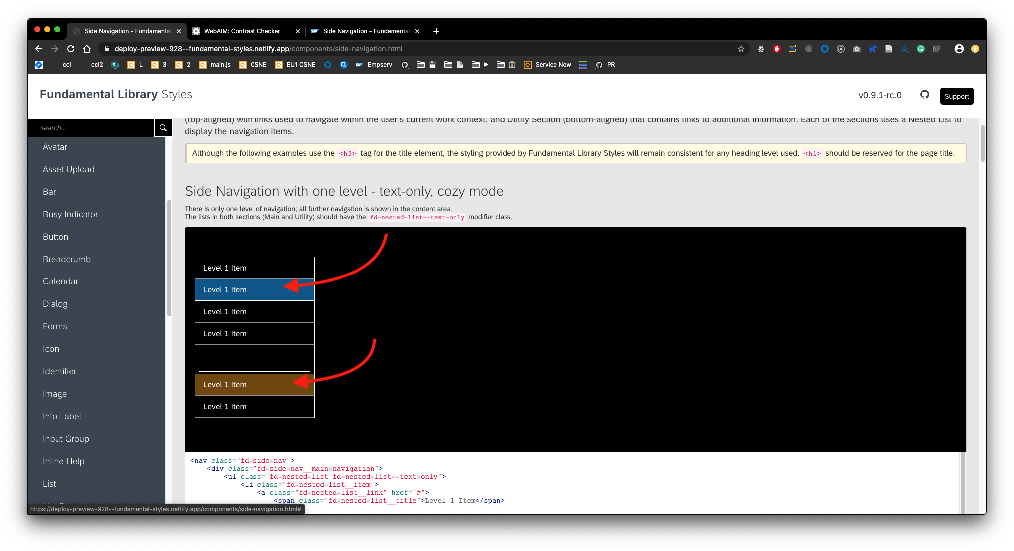 'High Contrast Black' theme Side Nav states WCAG AAA contrast ...