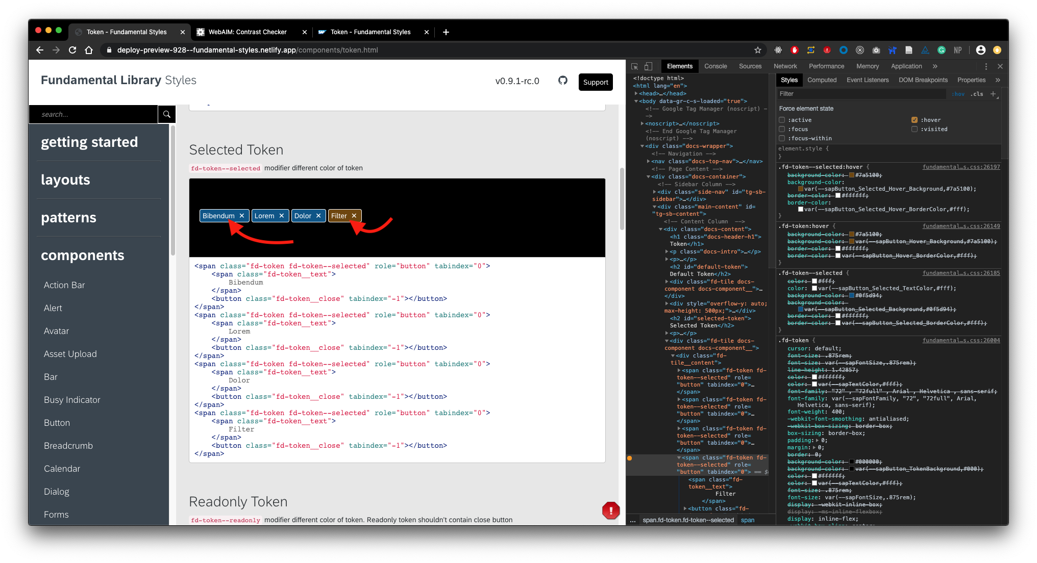 'High Contrast Black' theme Token states WCAG AAA contrast compliance ...