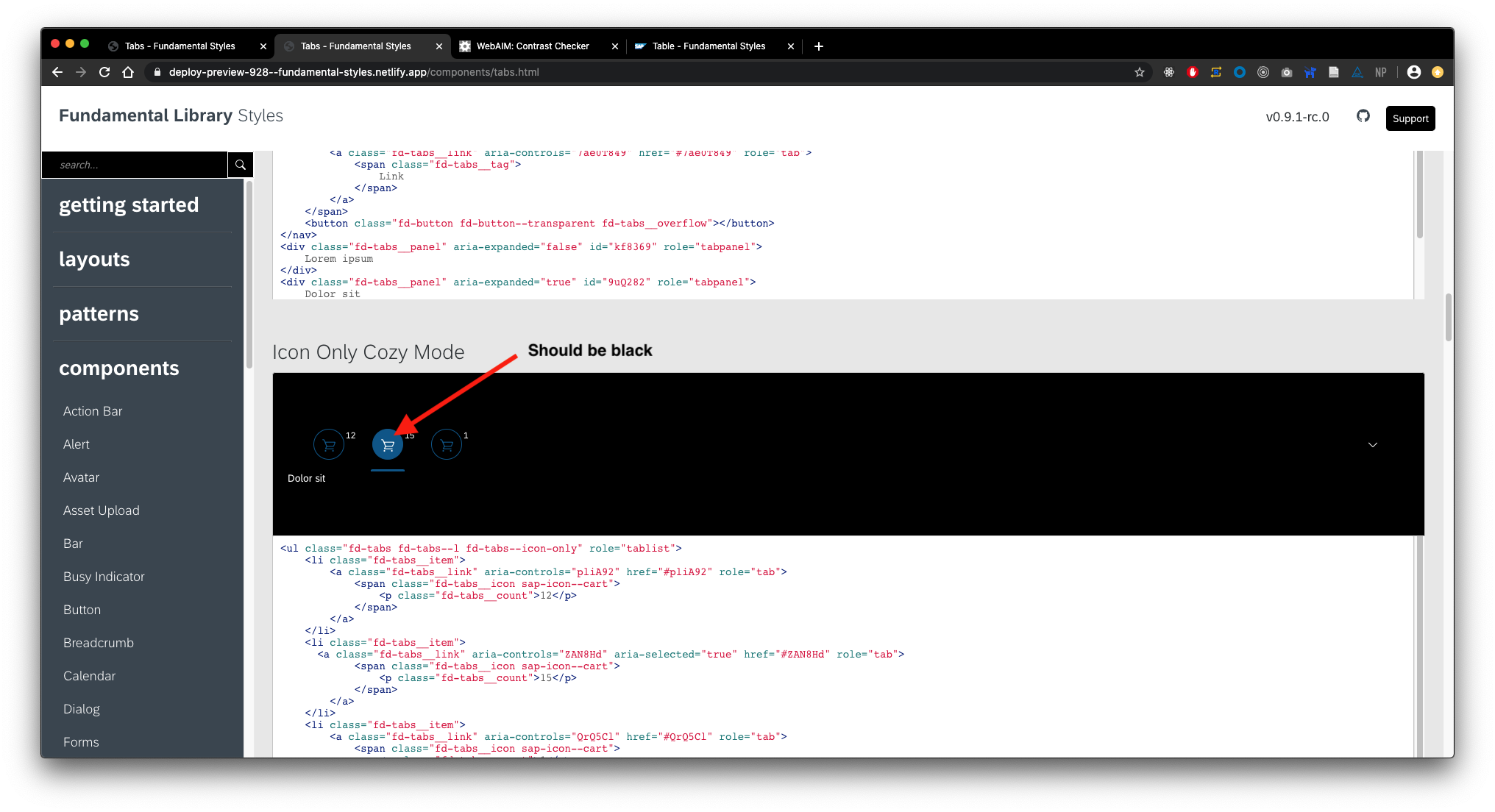 'High Contrast Black' theme Tabs selected text color contrast · Issue ...