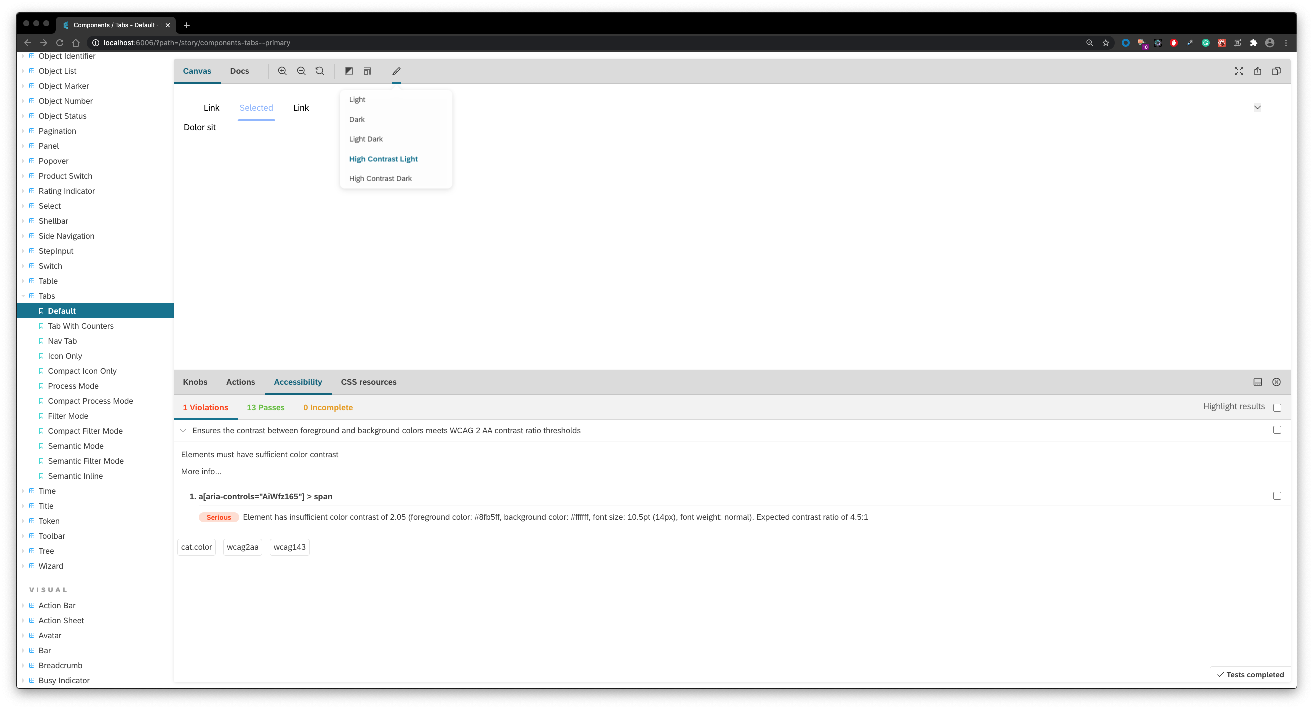 'High Contrast White' theme Tabs selected text color contrast · Issue ...