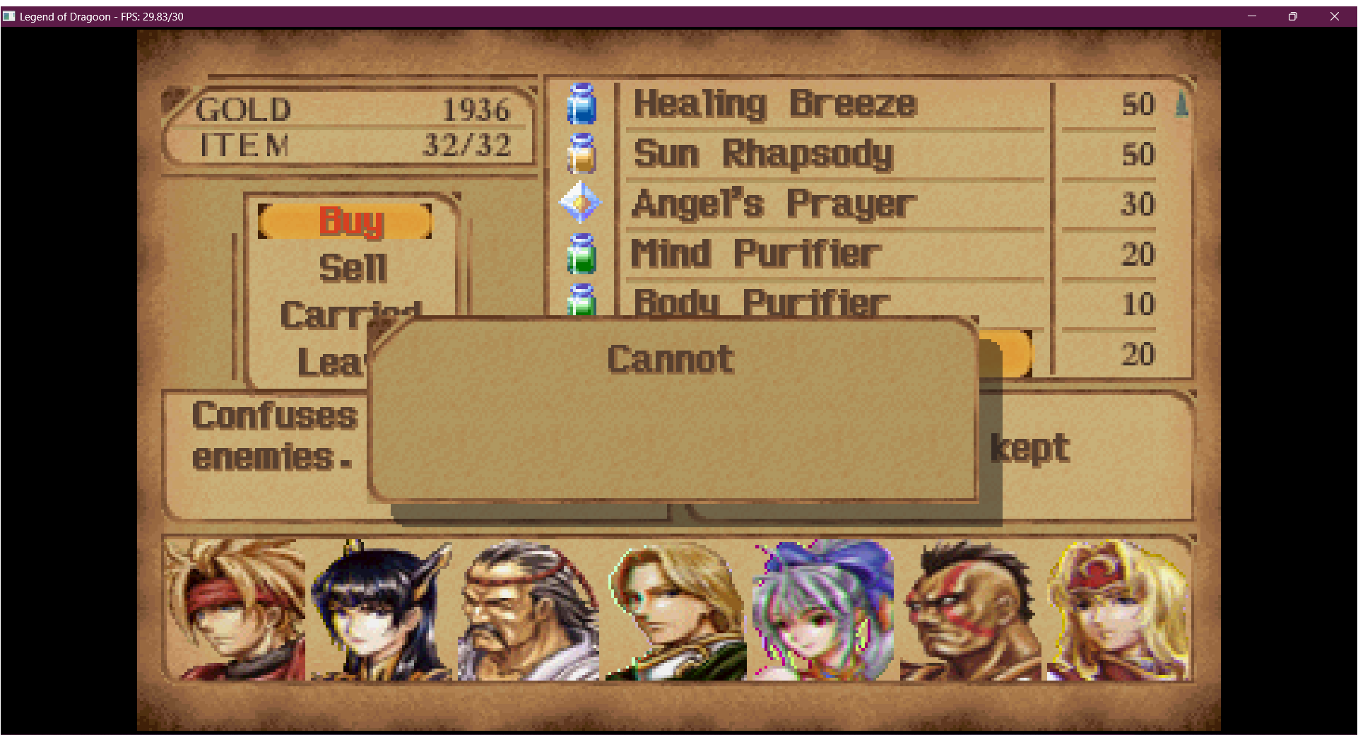 Buying item in shop when inv is full just says "Cannot" · Issue #314 · Legend-of-Dragoon-Modding ...