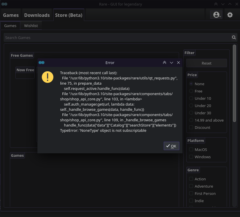 [BUG] Crash issue in Store tab (with fix) · Issue #147 · RareDevs/Rare · GitHub