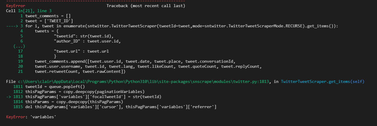 Recurse Key Error: Variables · Issue #721 · JustAnotherArchivist/snscrape · GitHub