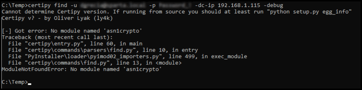 ModuleNotFoundError: No module named 'asn1crypto' (Windows) · Issue #123 · ly4k/Certipy · GitHub