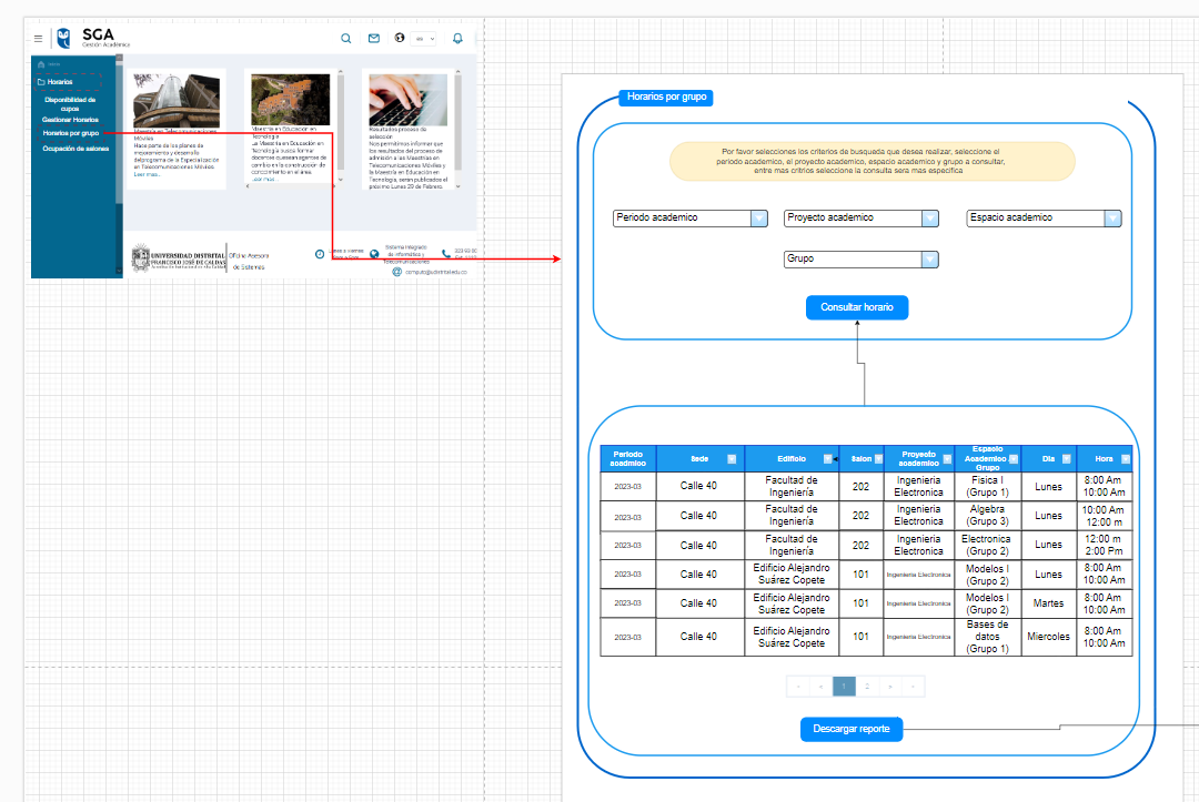Implementación del mockups diseñados para la generación de horarios del sistema SGA primera ...
