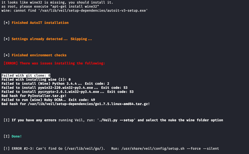 installation failed [ERROR] Failed with git clone: 0 · Issue #309 · Veil-Framework/Veil · GitHub