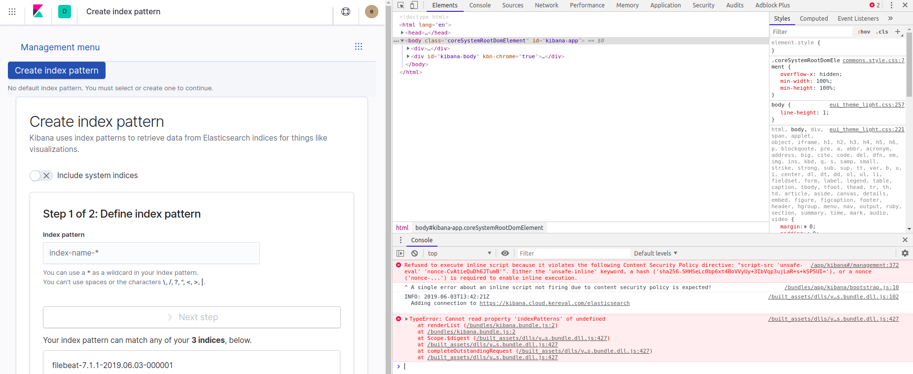 Can't create index patterns in KIBANA · Issue #1045 · elastic/cloud-on-k8s · GitHub