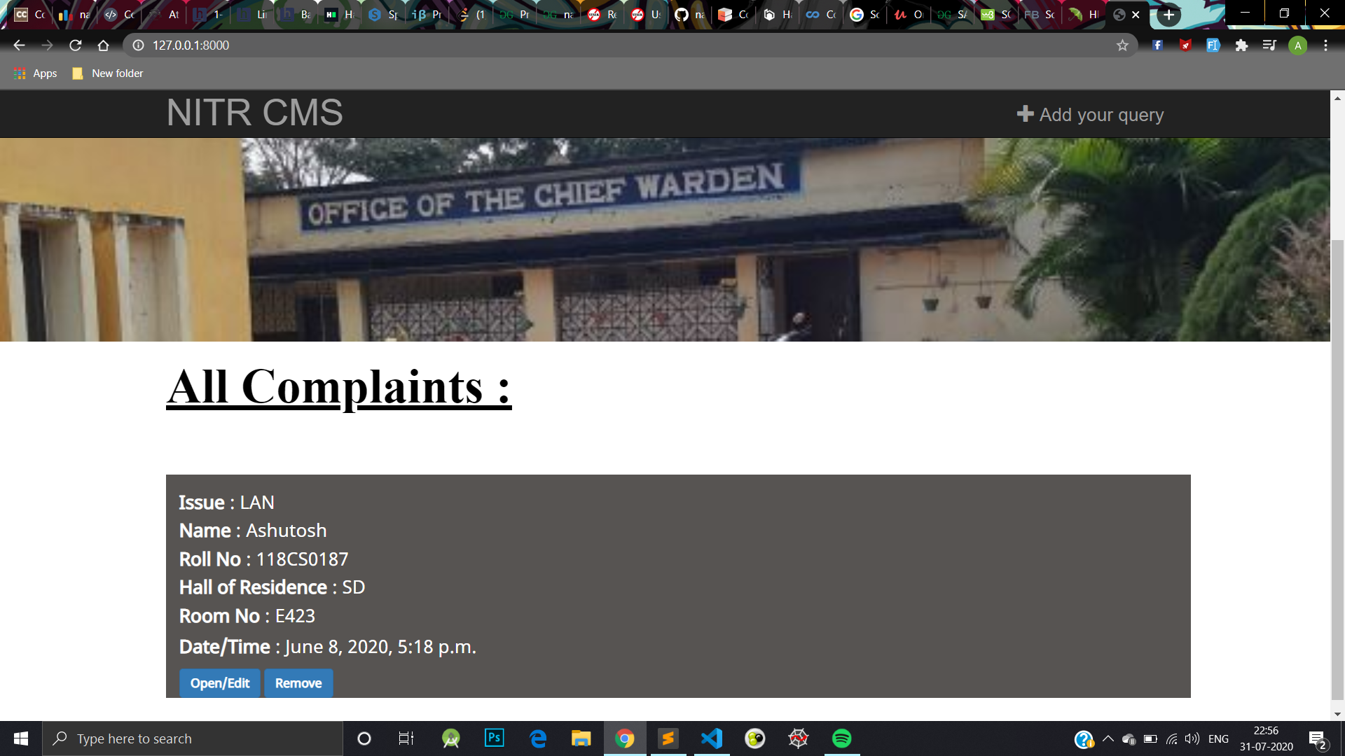 GitHub - nayakashutosh9/CMS: Complaint management system for NITR hostels