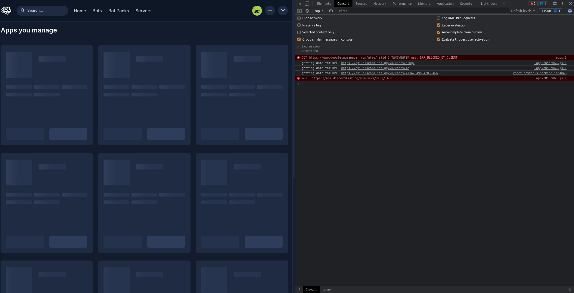 /user/apps loading indefinitely if you don't have any bots · Issue #58 · discordlist-gg/beta ...