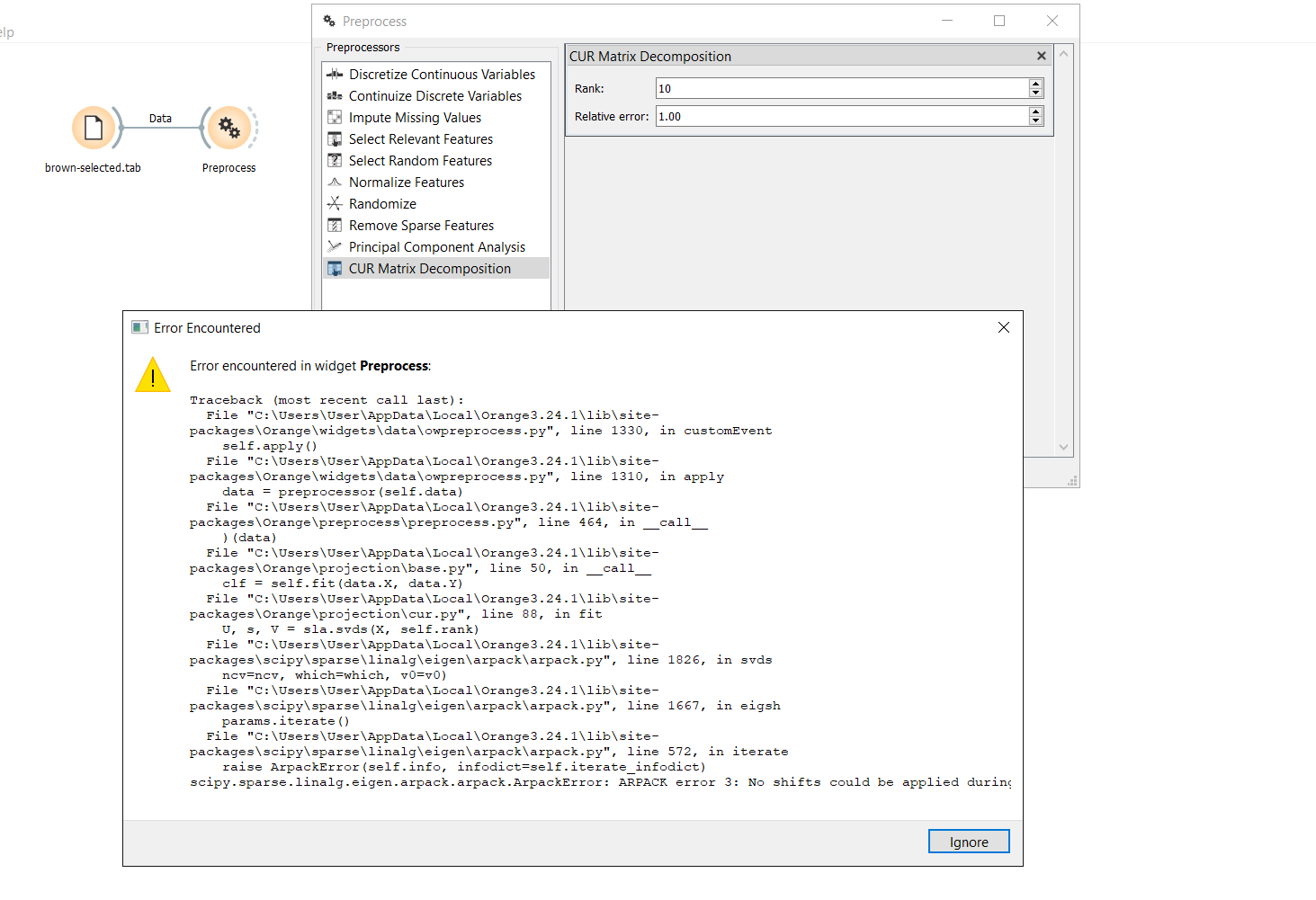 CUR Matrix Decomposition rises an error on data with missing values · Issue #4368 · biolab ...