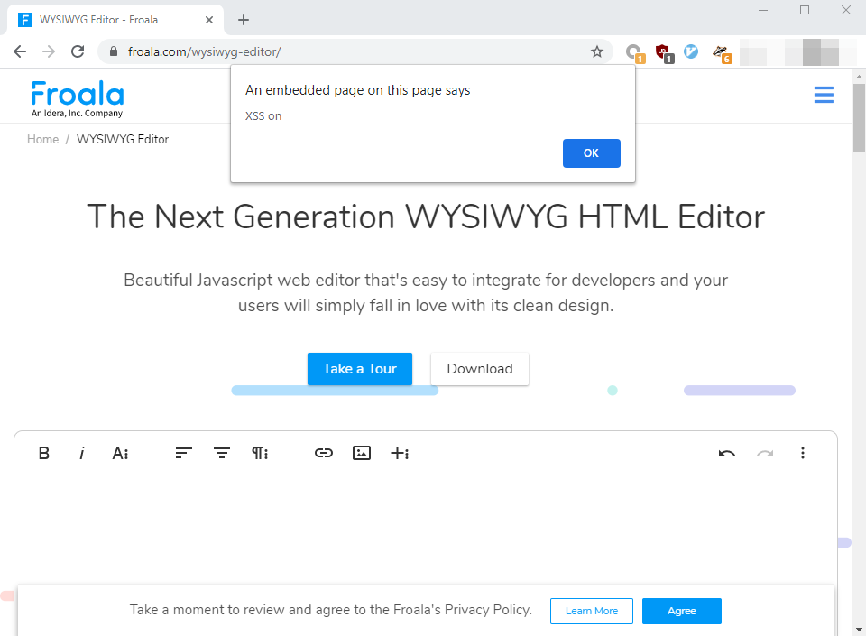 XSS vulnerability in [insert video] · Issue #3880 · froala/wysiwyg-editor · GitHub