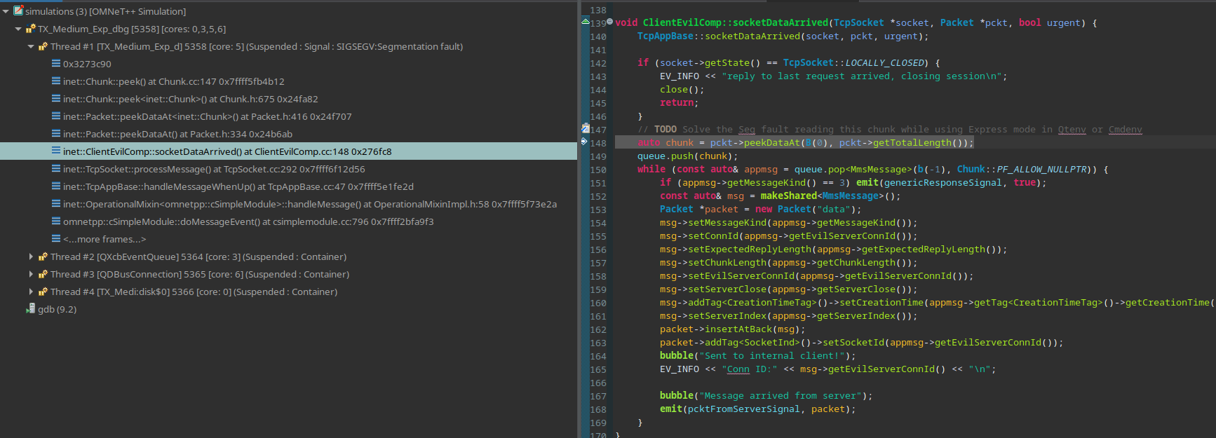Segmentation Fault In Inet Chunk Peek Just In Qtenv At Express Speed And In Cmdenv · Issue