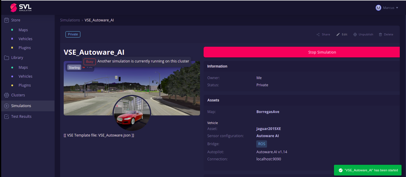 Busy Cluster: VSE + AutowareAI Bridge Simulation fails on SVL · Issue #1342 · lgsvl/simulator ...