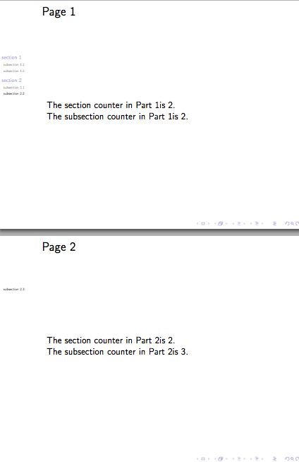 Keep subsection counter after using `\part{}' · Issue #611 · josephwright/beamer · GitHub