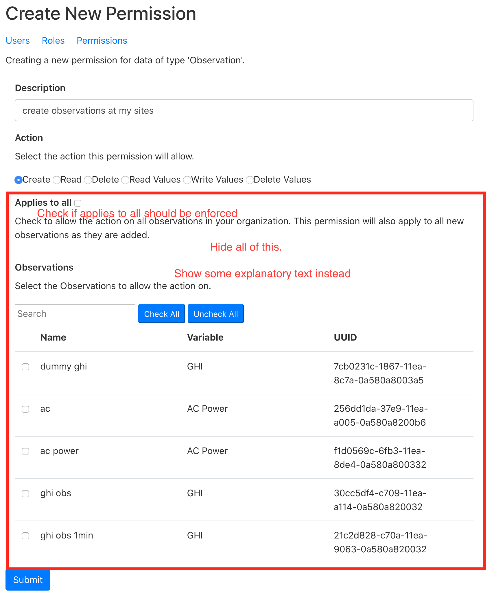 create observation, forecast, etc permissions should hide selection menu · Issue #337 ...