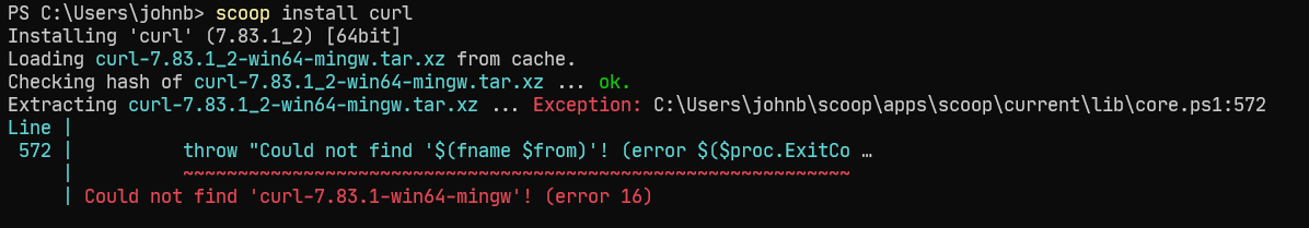 `scoop Update Curl` Fails Updating Curl To Recent Version 78311 Atm