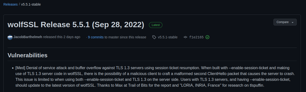 Handling of security issues and stable releases · Issue #3709 · wolfSSL/wolfssl · GitHub