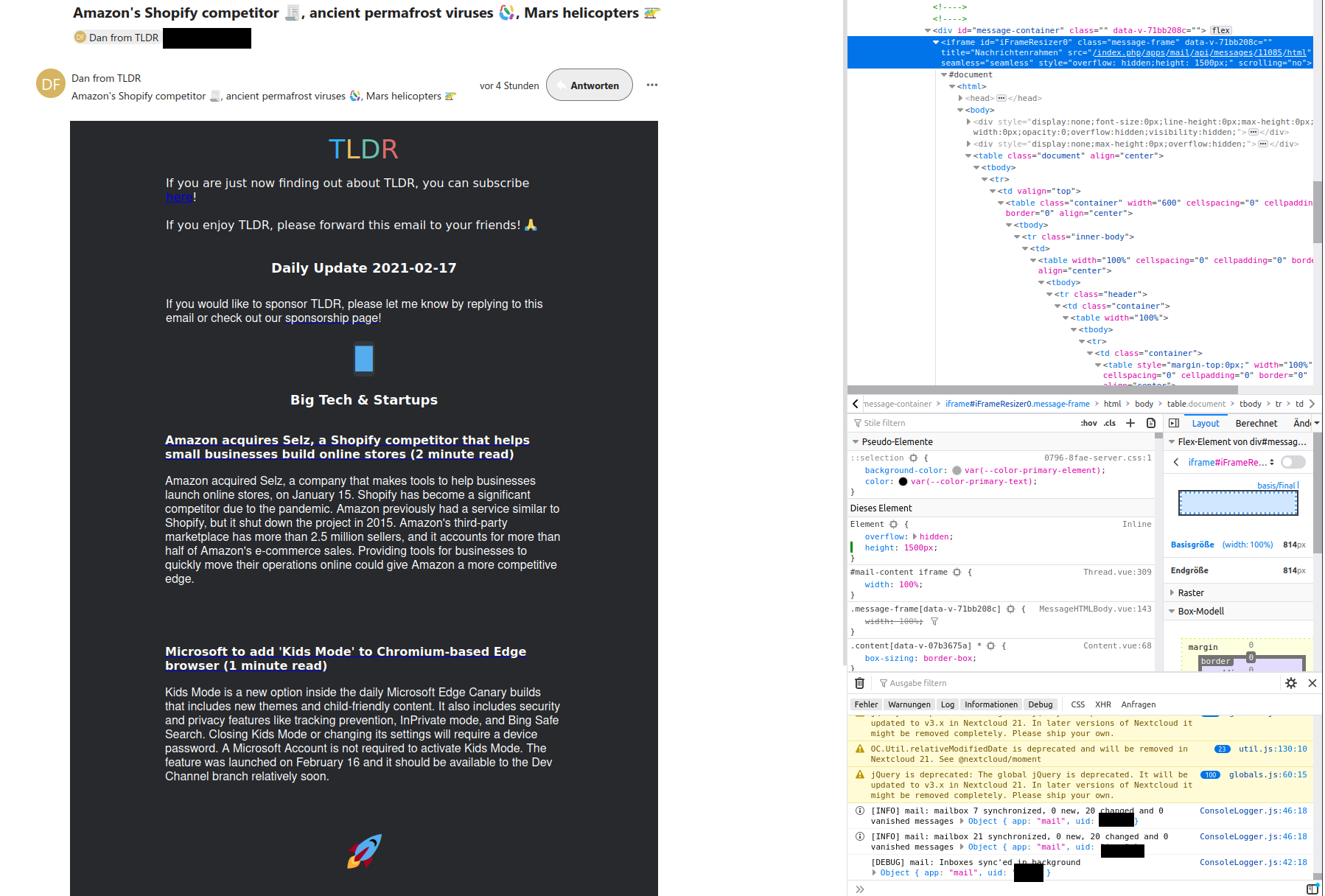 Mail body iframe cut off at ~ 140 px · Issue #4540 · nextcloud/mail · GitHub