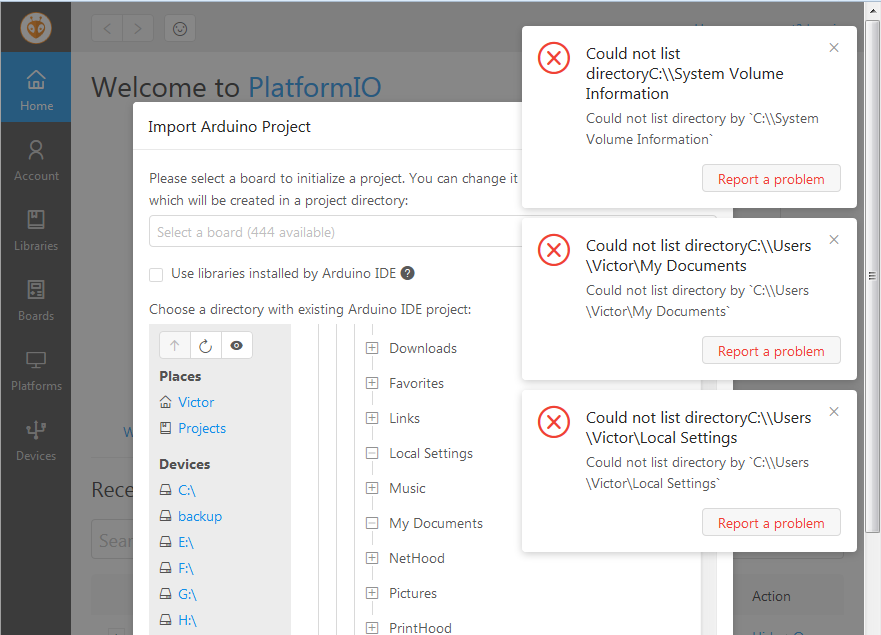 Home: Could not list directoryC:\Users\Victor\My Documents · Issue #1105 · platformio/platformio ...