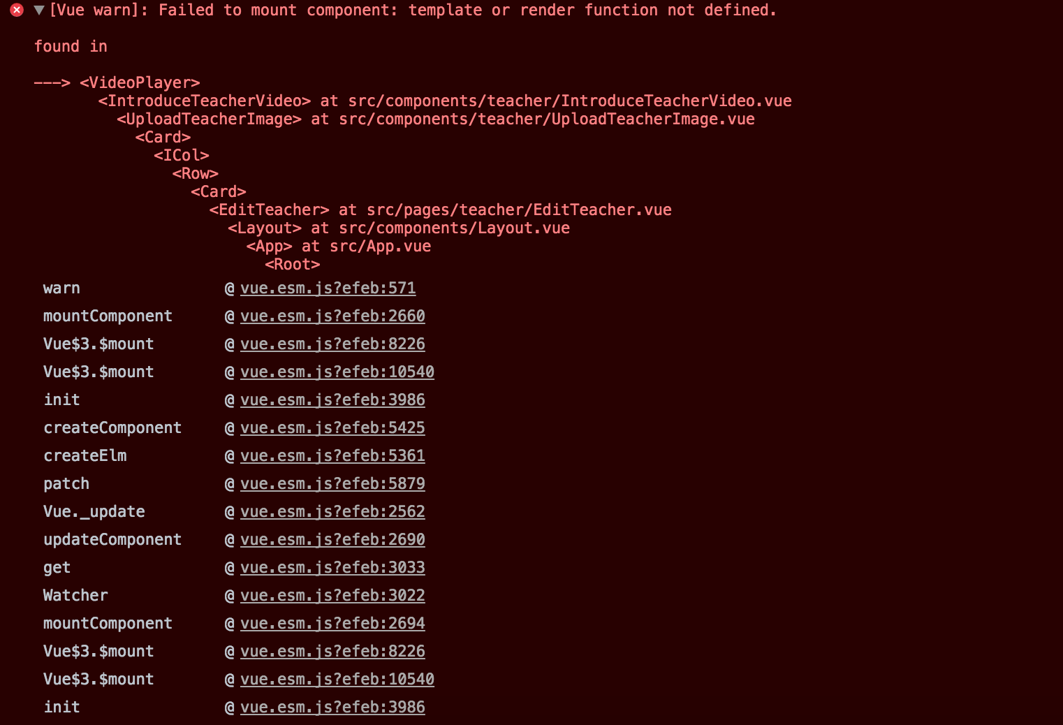 Failed To Mount Component Template Or Render Function Not Defined