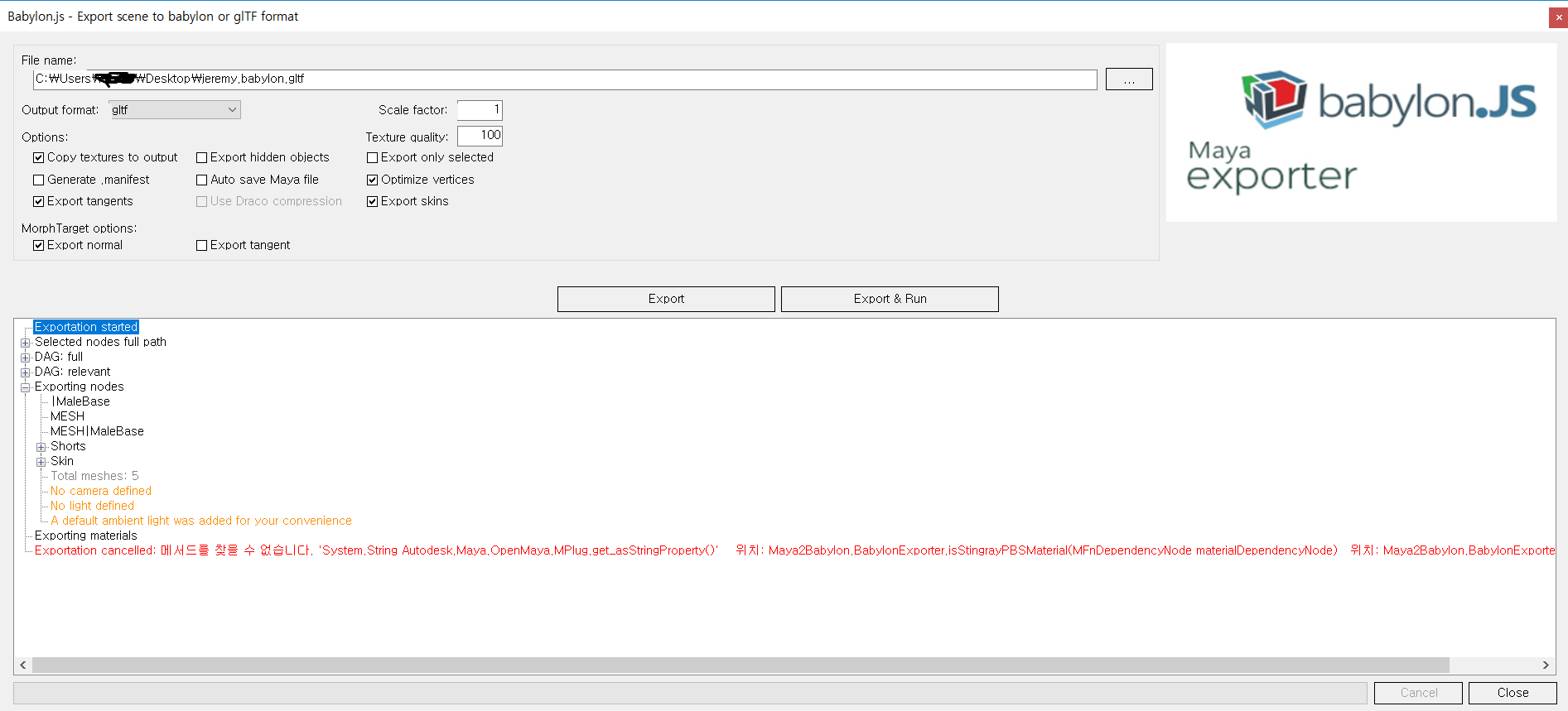 Exportation cancelled: Cannot find the method · Issue #332 · BabylonJS/Exporters · GitHub