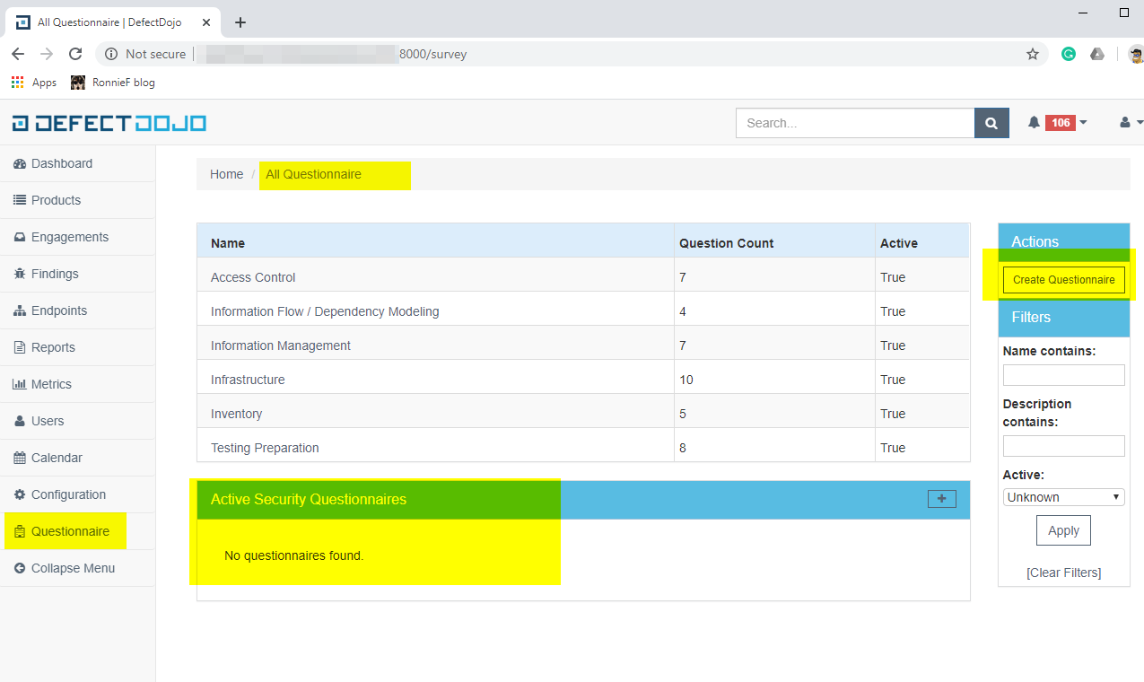 'Survey' -- Modified as 'Questionnaire' · Issue #2271 · DefectDojo/django-DefectDojo · GitHub