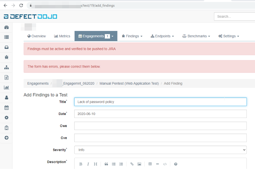 Error when creating a new finding - JIRA · Issue #2521 · DefectDojo/django-DefectDojo · GitHub