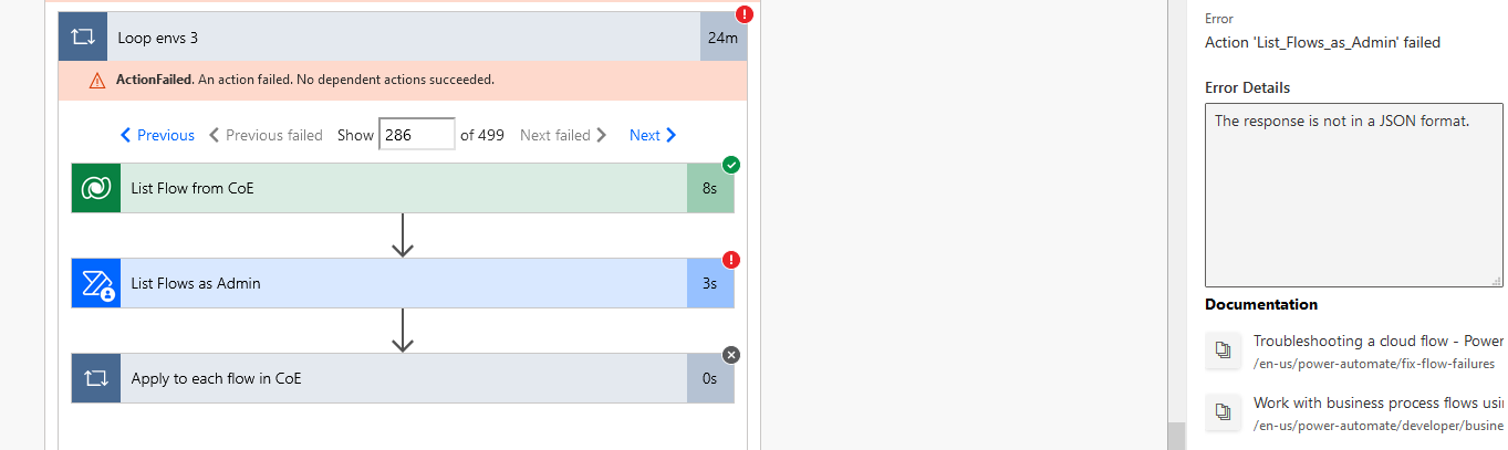 Action 'List_Flows_as_Admin' failed for the flow in COE CLEANUP - Admin | Sync Template v3 ...