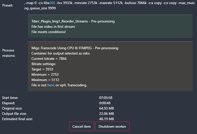 Info [i] button on Node Transcoding item only shows current plugin ...