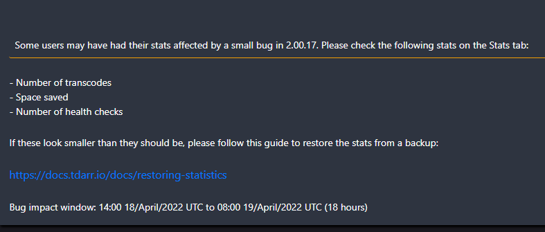 Stats page are not calculating · Issue #596 · HaveAGitGat/Tdarr · GitHub