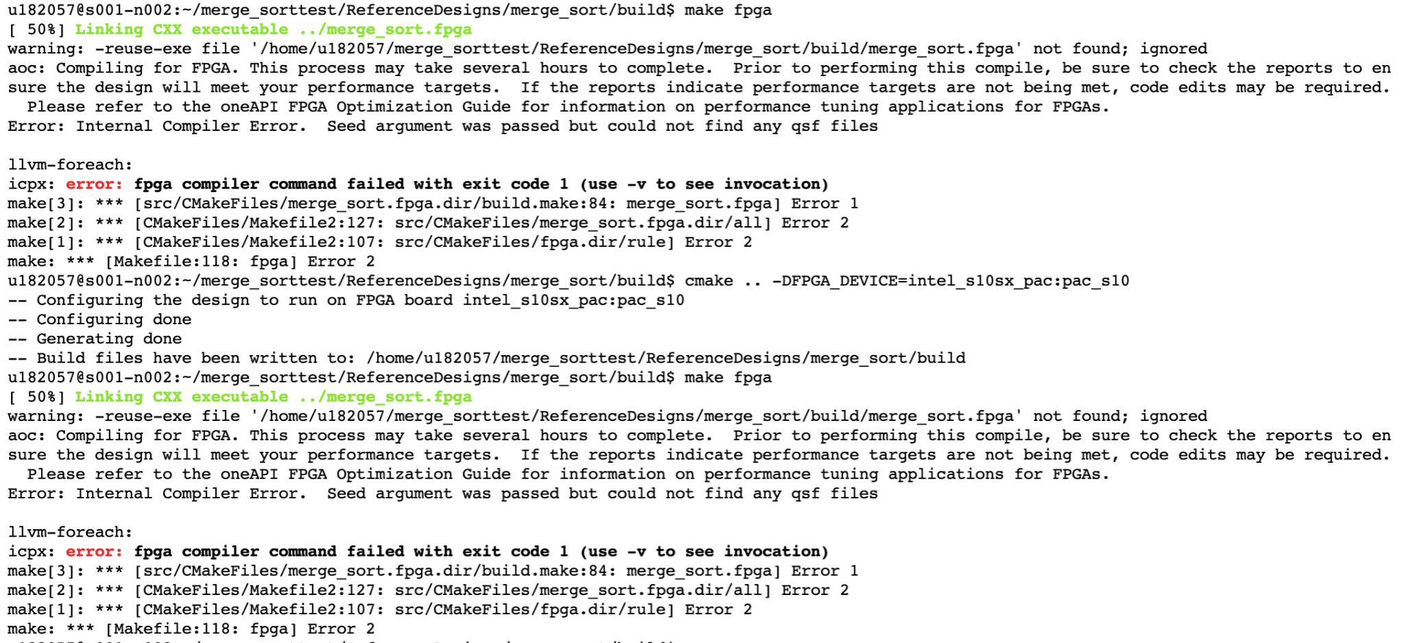 Failed When Compile Merge Sort Project On Fpga Hardware · Issue 1305 · Oneapi Src Oneapi